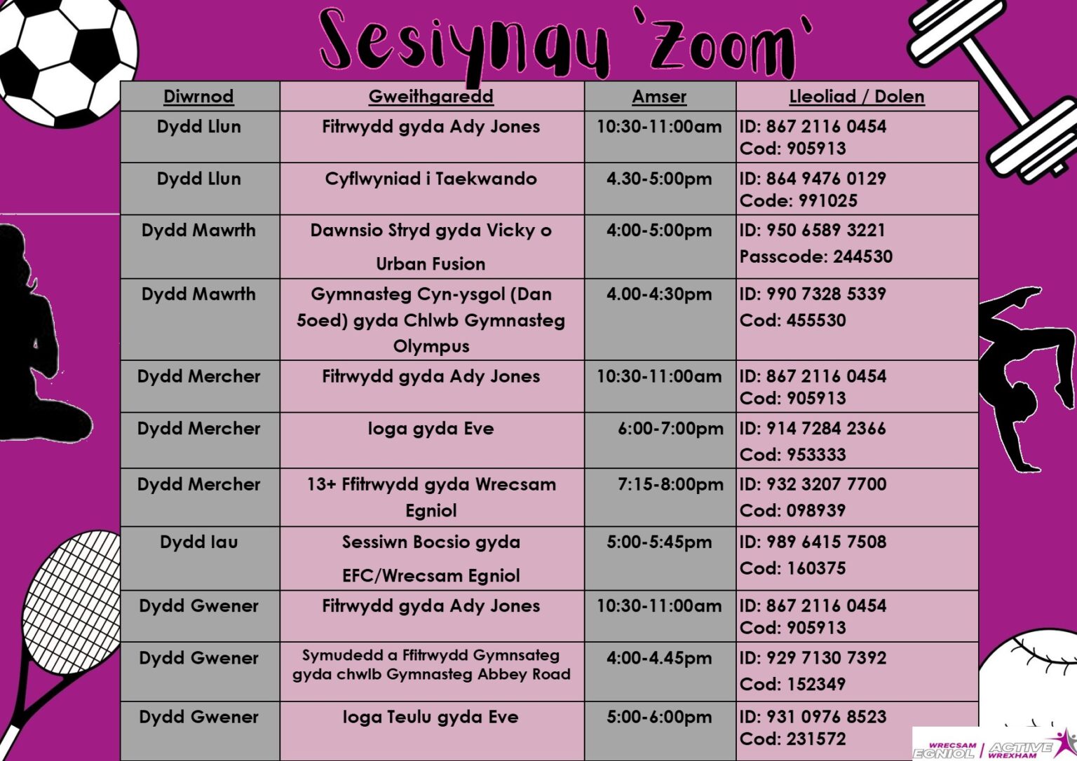 Active Wrexham Timetables - Ysgol Maes y Mynydd